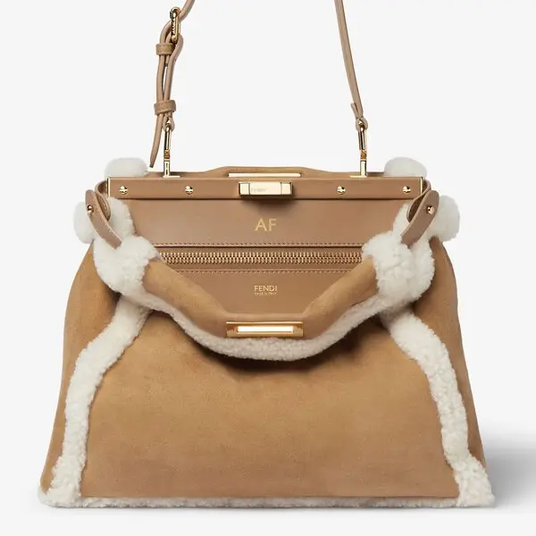Fendi My Peekaboo® Medium Camel-colored Shearling Bag
